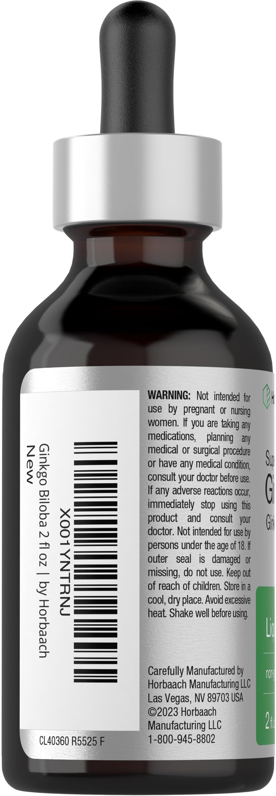 Horbäach Ginkgo Biloba Extract Liquid | 2 fl oz | Alcohol Free Leaf Extract Supplement | Vegetarian, Non-GMO, Gluten Free