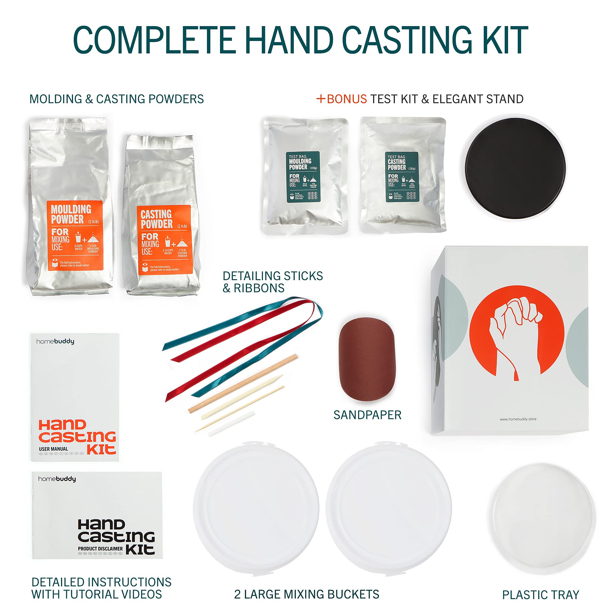 HomeBuddy Hand Casting Kit with Practice Kit - Keepsake Hand Mold Kit Couples, Plaster Hand Mold Casting Kit, Clay Hand Molding Kit for Family, Alginate Molding Powder - Unique Gift for Couples