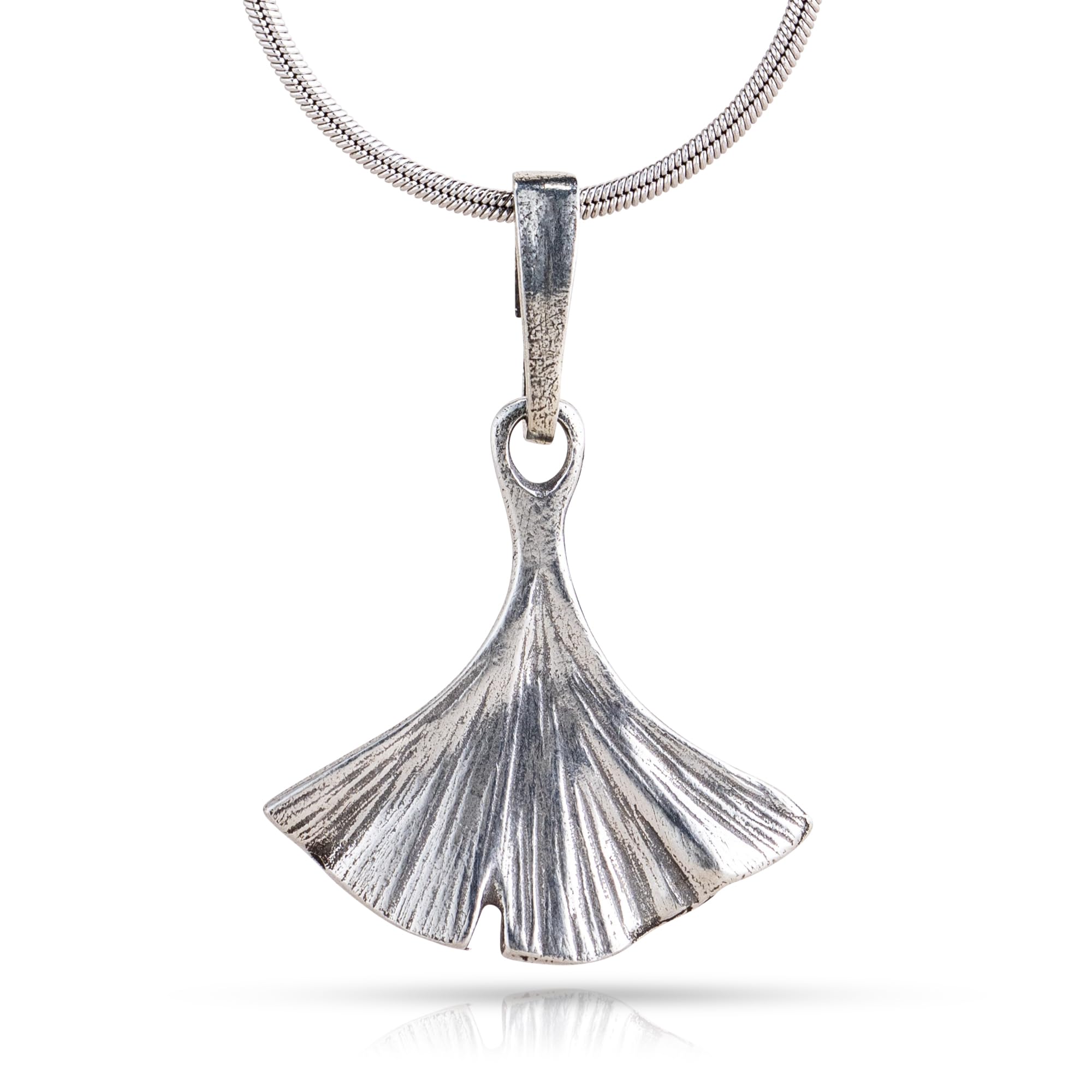 DANFORTH – Ginkgo Leaf Necklace – Pewter Nature Pendant & 18 In Sterling Silver Snake Chain, Nickel-Free – Trendy Boho Jewelry For Women – Handmade Necklaces for Women – Made In USA