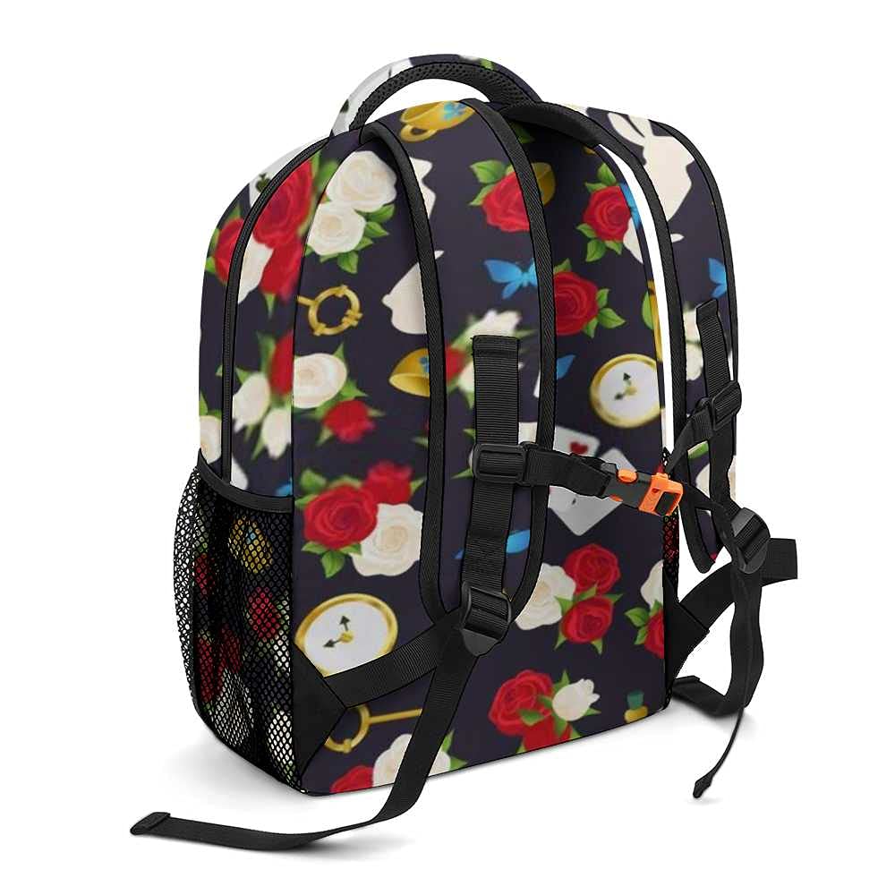 Travel Laptop Backpack Roses Rabbit Wonderland Large Capacity Business Ddurable Water Resistant College Laptop iPad Tablet Bag for Men and Women