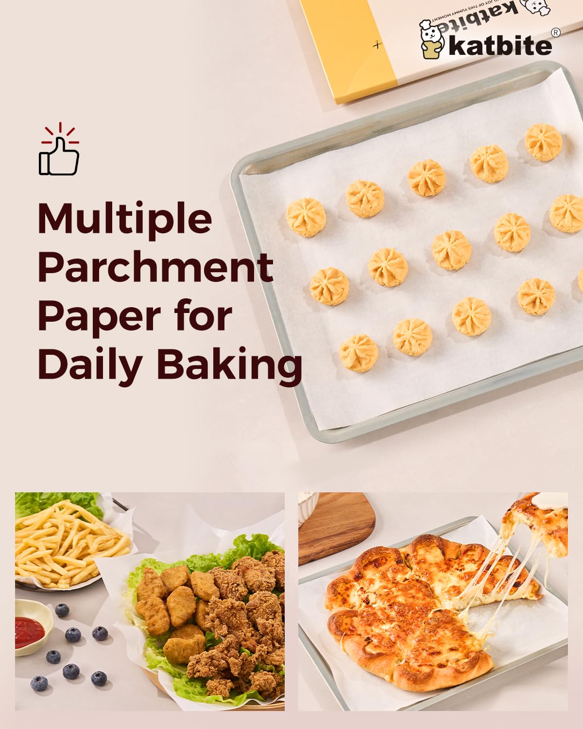 Katbite 200PCS 12x16 In Heavy Duty Flat Parchment Paper, Parchment Paper Sheets for Baking Cookies, Cooking, Frying, Air Fryer, Grilling Rack, Oven(12x16 Inch)