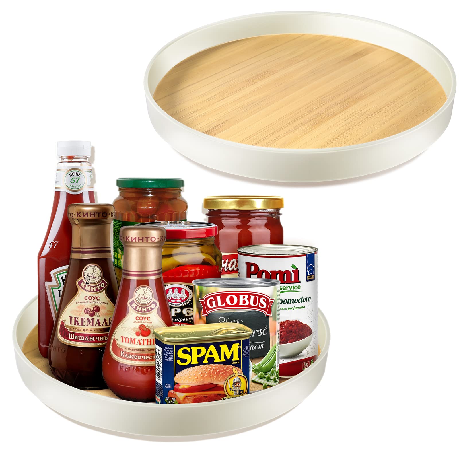 2 Pack Wood Grain Lazy Susan Turntable for Cabinet,Rotating Spice Racks for Pantry Cabinet Cupboard Organizer Table,Plastic Lazy Susan Organizer (11+12.5inch)
