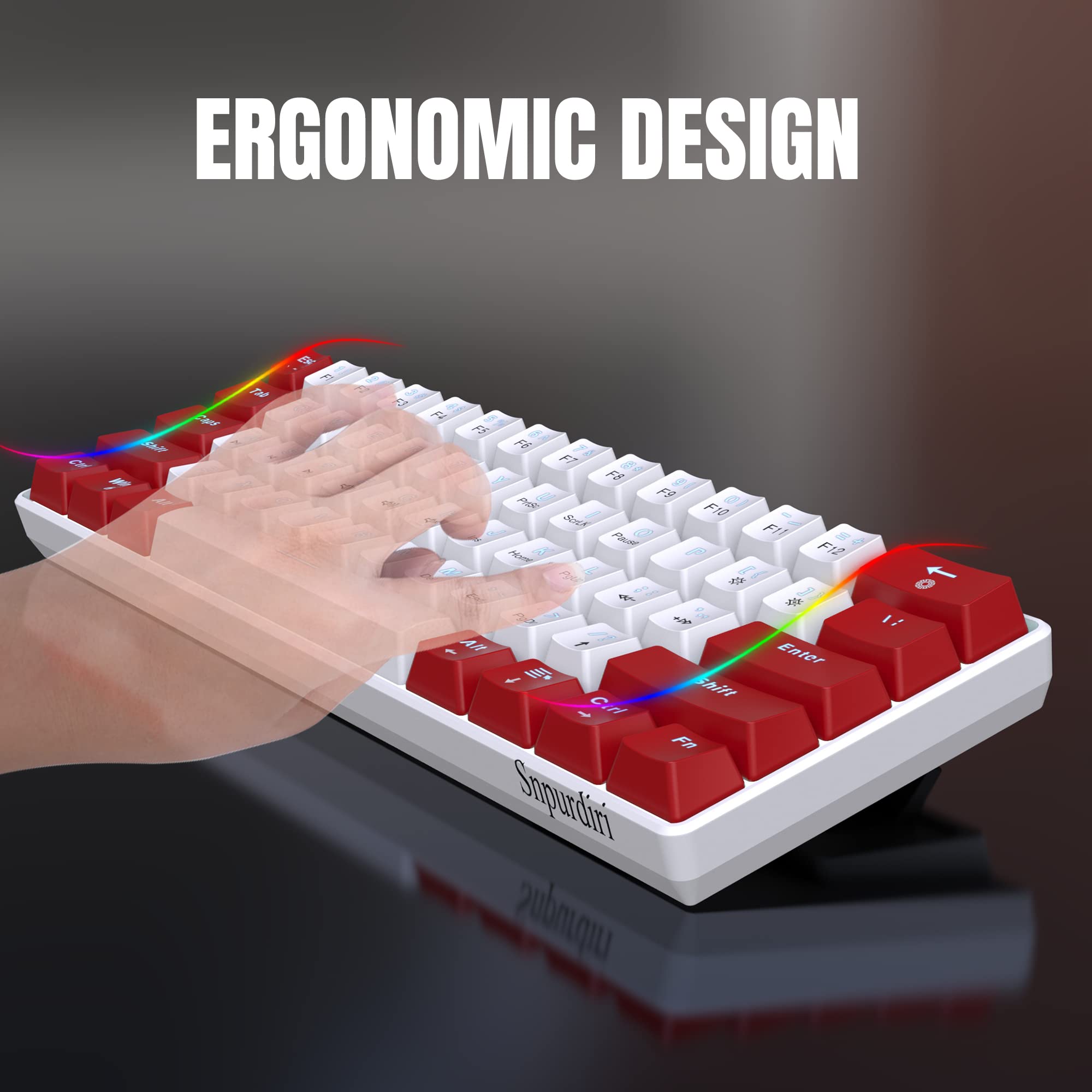 Snpurdiri Wired 60% Mechanical Gaming Keyboard, White LED Backlit Ultra-Compact Mini Office Keyboard for Windows Laptop PC Mac (Red-White, Red Switches)