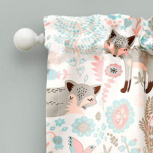 Lush Decor Pixie Fox Room Darkening Window Valance, 18" x 52" + 2" Header, Gray Curtain Valence, Pink & Gray