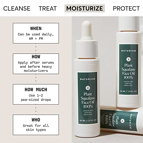 Naturium Plant Squalane Face Oil 100%, With Sugarcane Derived Squalane, Lightweight & Hydrating, 1 oz