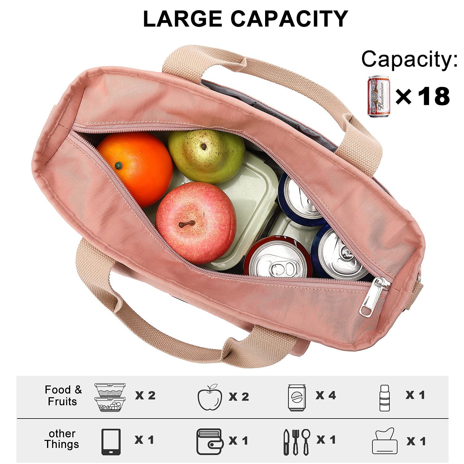 Weitars Lunch Bag for Women Work,Insulated Lunch Box Extra Large Lunch Tote Bag,Wide-Open Tote Cooler Bag With Removable Shoulder Strap with Side Pocket,Lunchbag For Picnic Hiking School Beach