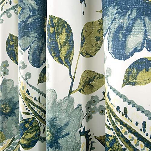 Lush Decor, Blue Floral Paisley Room Darkening Window Curtain Panel Pair, 95" x 52", 95 in x 52
