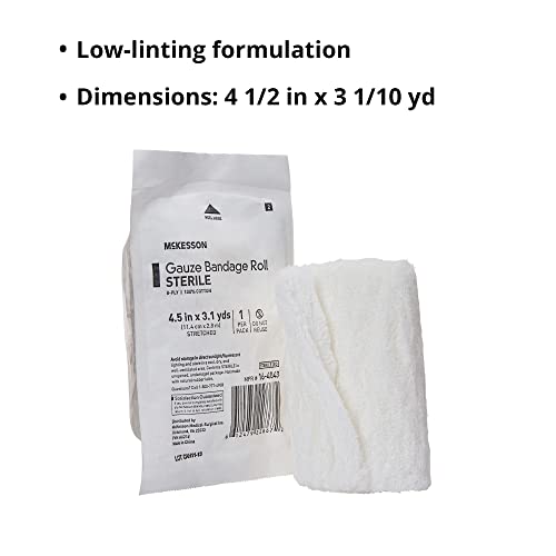 McKesson Sterile 6-Ply Fluff-Dried Cotton Gauze Bandage Roll, 4.5 inches x 3.1 Yards