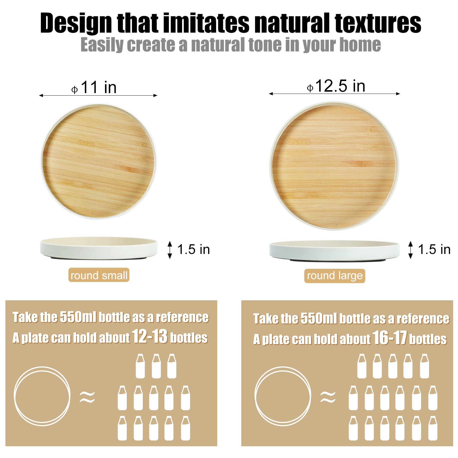 2 Pack Wood Grain Lazy Susan Turntable for Cabinet,Rotating Spice Racks for Pantry Cabinet Cupboard Organizer Table,Plastic Lazy Susan Organizer (11+12.5inch)