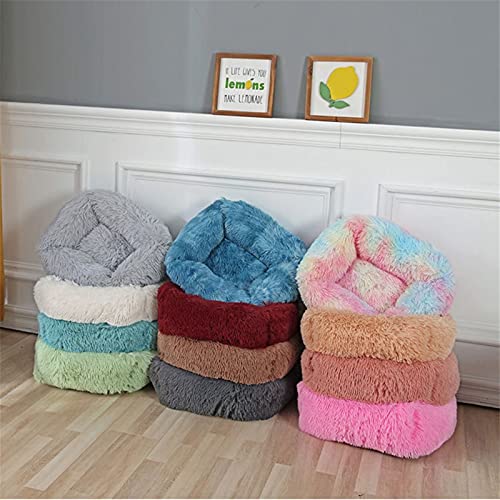 BaRdzo Pet Bed Kennel Dog Square Winter Warm Sleeping Bag Long Plush Puppy Cushion Mat Portable Supplies 46/50/60cm (Color : D, Size : 80x70x18cm)