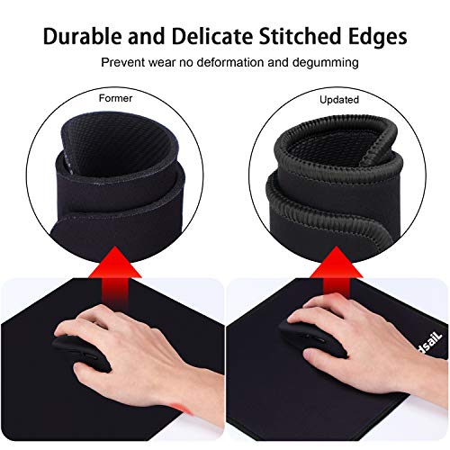 LeadsaiL Mouse Pad with Stitched Edge, Water-Resistant, Premium-Textured Mouse Mat, Non-Slip Rubber Base Mousepad for Laptop, Computer & PC, 10.6×8.3×0.1 inches (Black)
