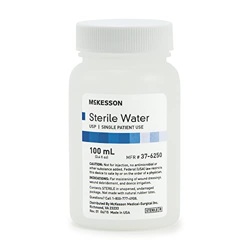 McKesson Steril Water 100 mL 48 Bottles of Irrigation Solution for Wound Debridement Bottles of SterŃle Irrigation Water Not for Injection DO NOT Ship to California