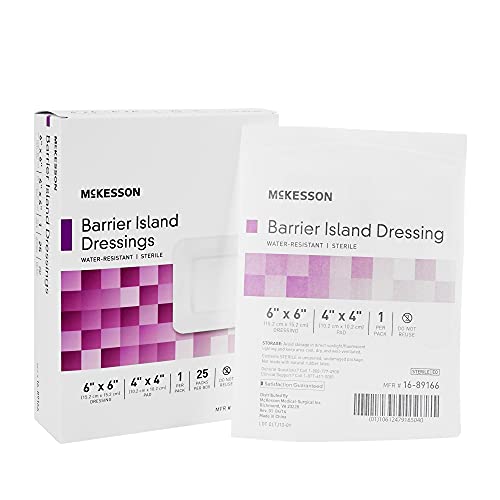 McKesson Barrier Island Dressing, Sterile, Water-Resistant, 6 in x 6 in, 25 Count, 1 Pack