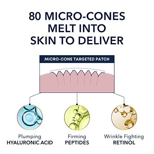 RoC Retinol Correxion Deep Wrinkle Non-Invasive Targeted Patches with Hyaluronic Acid + Firming Peptides for Forehead and Between Eyes, 3 Pouches of 2 Patches Each + 1 Packette of Eye Cream