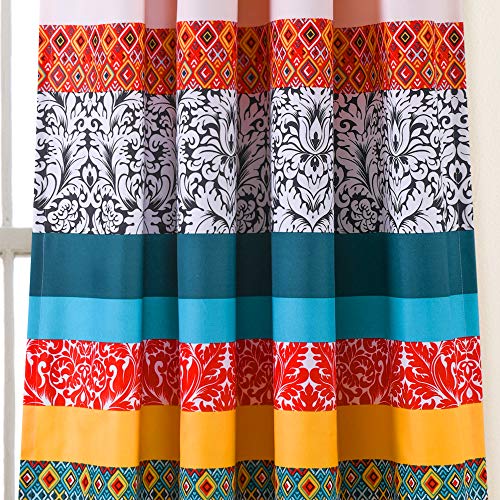Lush Decor Boho Stripe Window Curtain Bohemian Geomatric Floral Design Panel Pair, 52" W x 84" L, Turquoise & Tangerine