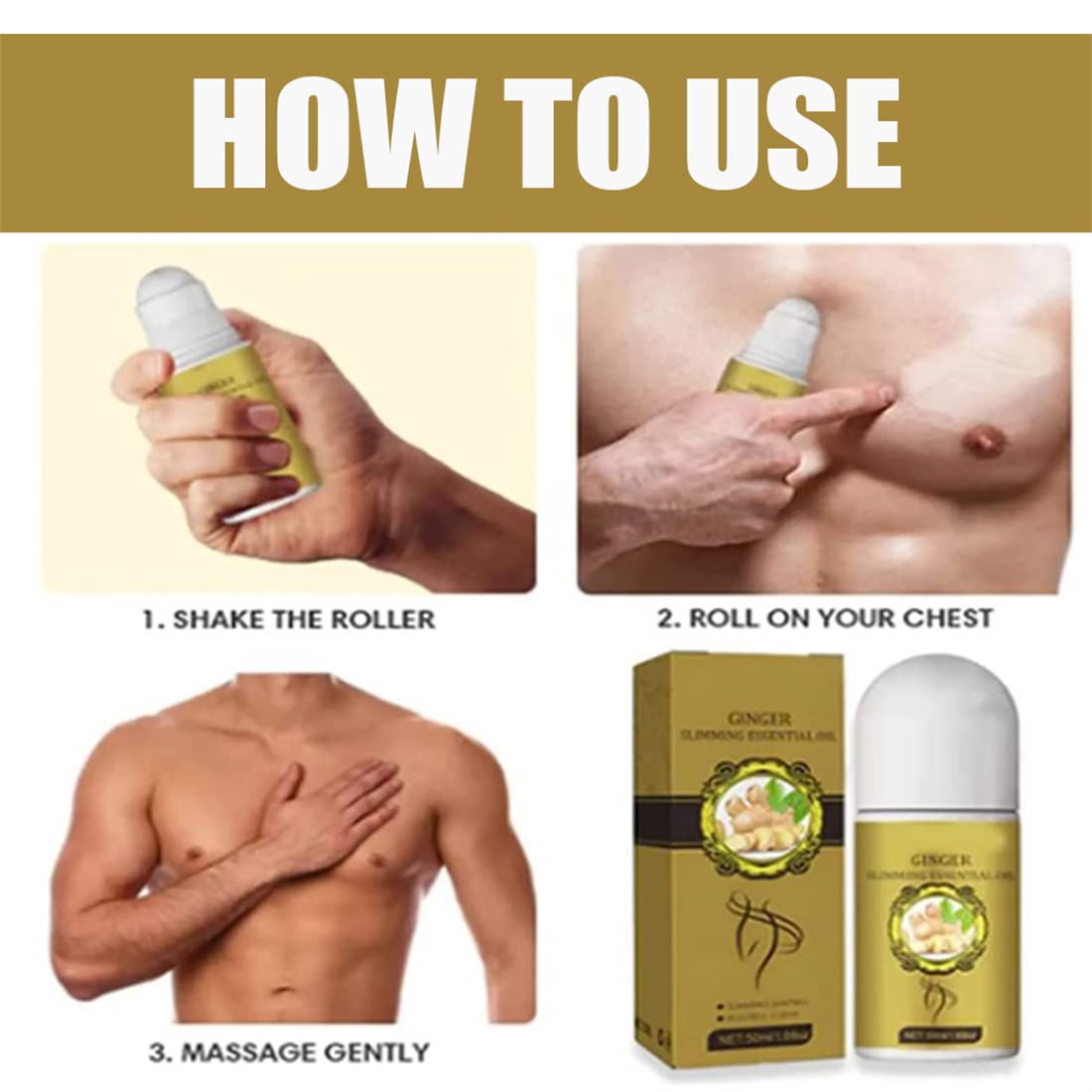 Pacx Gynecomastia Firming Ginger Roller, Gynecomastia Tightening Ginger Cream, Natural Tightening Ginger Cream Make Chest Shape Tough and Strong, Effectively Shrinks Men Chest Tightening (2pc)