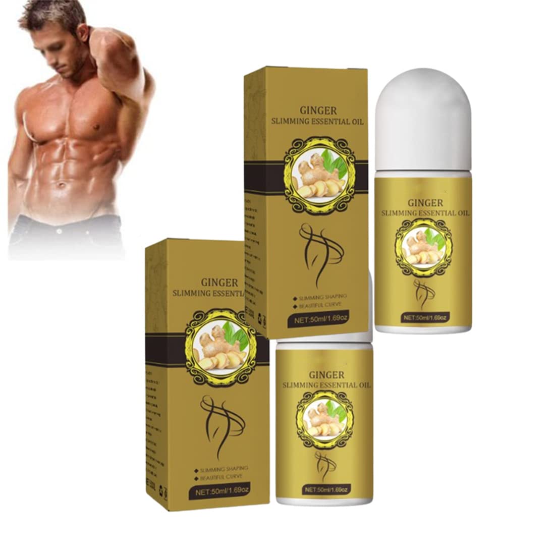 Pacx Gynecomastia Firming Ginger Roller, Gynecomastia Tightening Ginger Cream, Natural Tightening Ginger Cream Make Chest Shape Tough and Strong, Effectively Shrinks Men Chest Tightening (2pc)