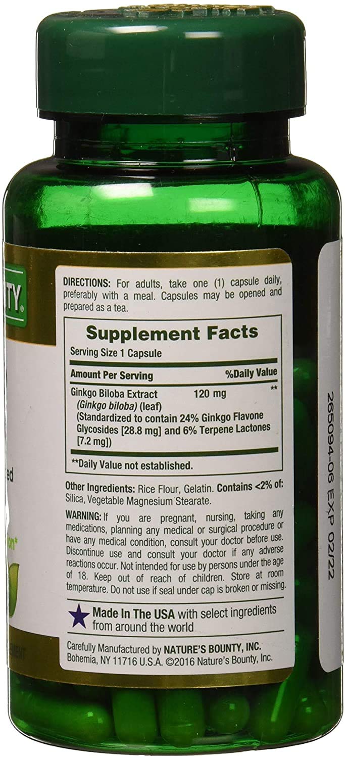 Nature's Bounty Ginkgo Biloba 120 mg 100 ea (Pack of 3)