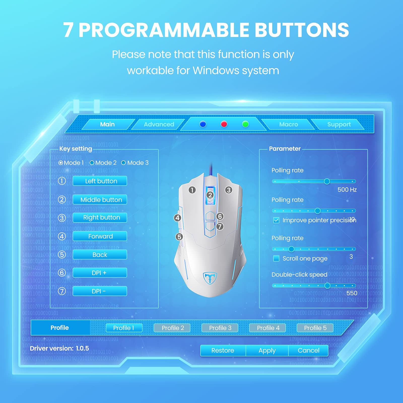 WEEMSBOX Gaming Mouse, Wired Gaming Mice [Breathing RGB LED] [Plug Play] High-Precision Adjustable 7200 DPI, 7 Programmable Buttons, Ergonomic Computer USB Mouse for Windows/PC/Mac/Laptop Gamer-White