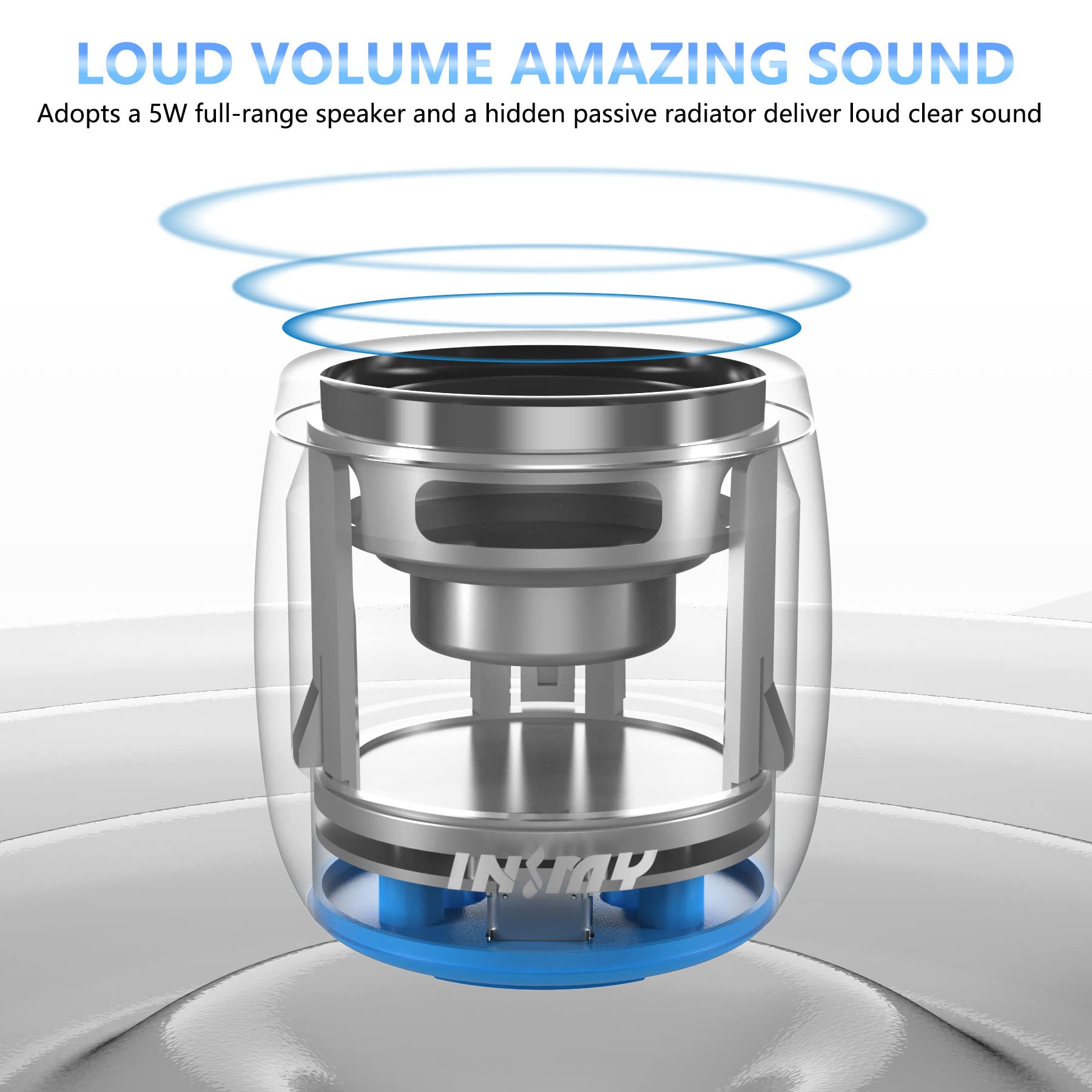 INSMY Small Bluetooth Speaker, Waterproof Mini Speakers Portable Wireless, Punchy Bass Rich Audio, Stereo Pairing, Handheld Pocket Travel Size Built-in Mic for Phone Laptop Tablet Gift (Blue)