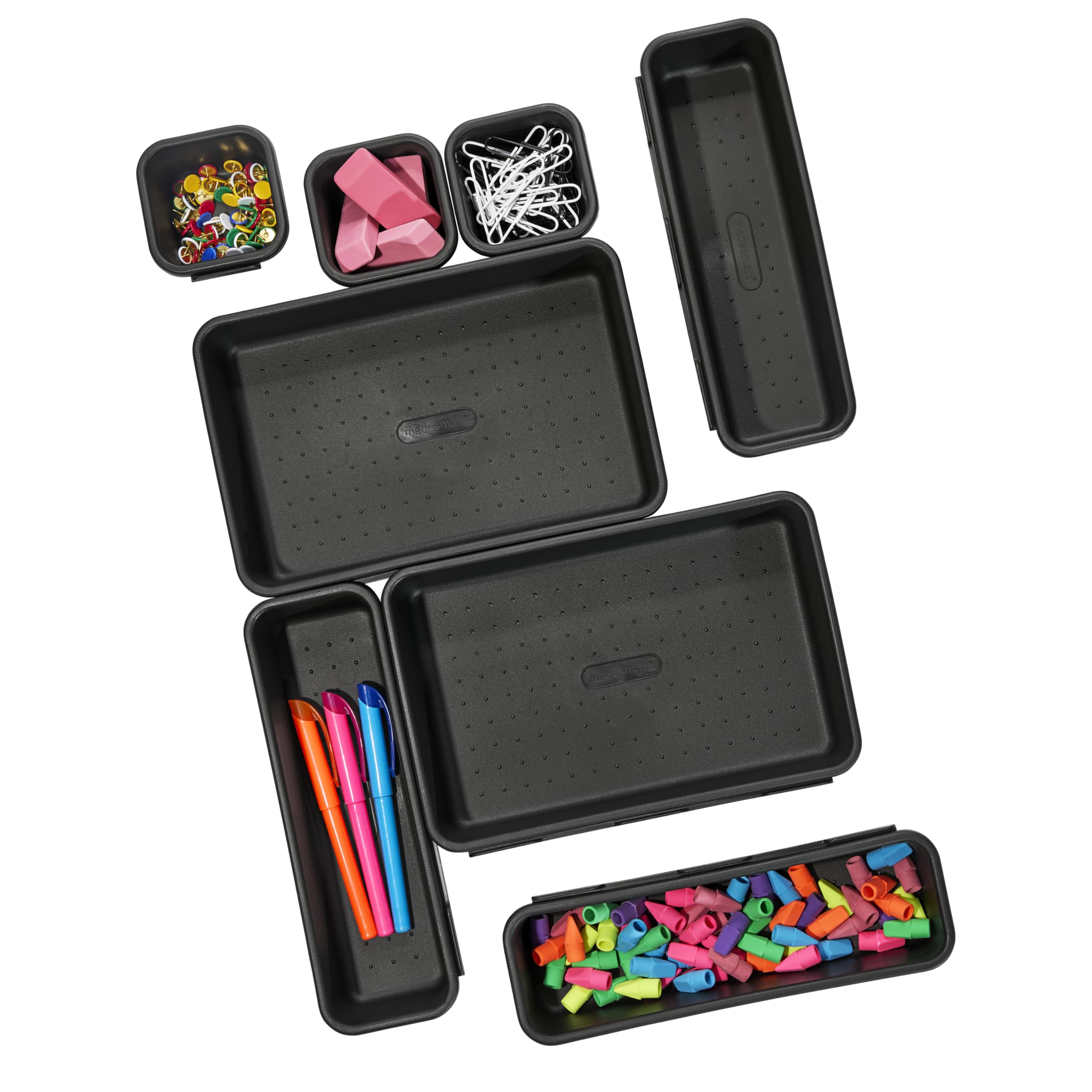 madesmart 8-Piece Interlocking Bin Pack - Granite | VALUE COLLECTION | Customizable Multi-Purpose Storage | Durable | Easy to Clean | BPA-Free (59601)