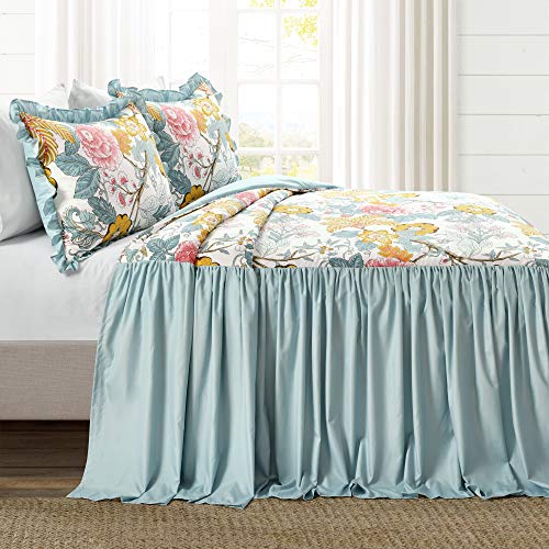 Lush Decor Sydney Floral Leaf 3 Piece Bedspread Set, Queen, Blue & Yellow