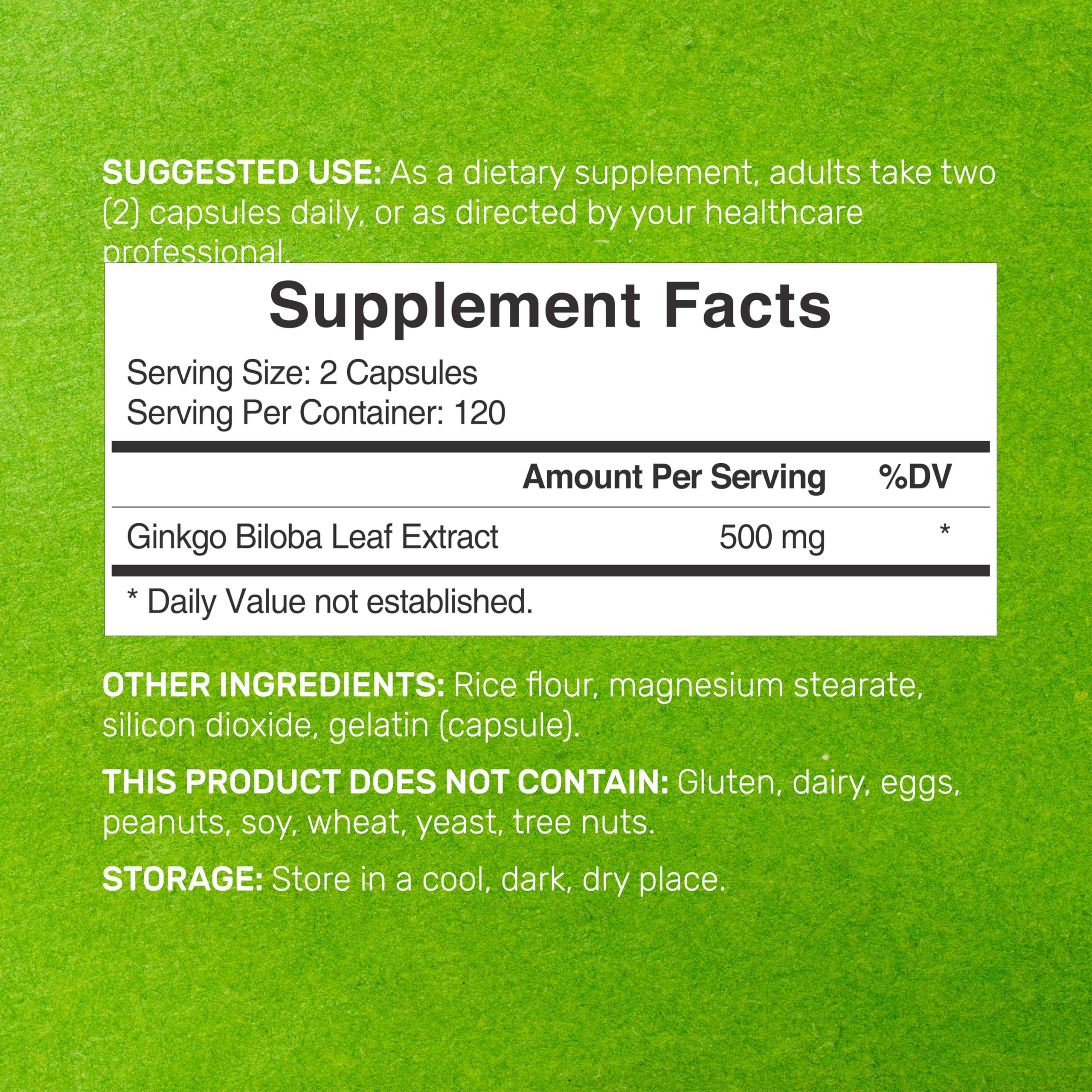 DEAL SUPPLEMENT Ginkgo Biloba 500mg Per Serving, 240 Capsules, 4 Month Supply β Grown in Northern Asia β Extra Strength, Promotes Brain Function