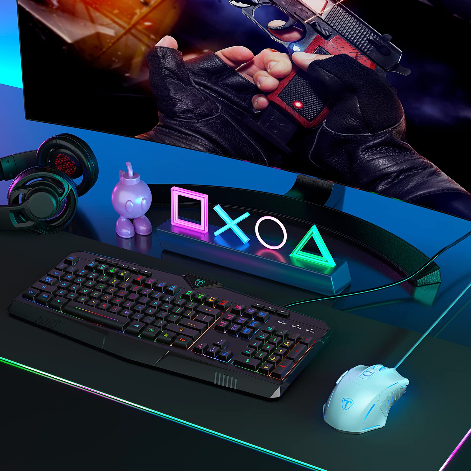 WEEMSBOX Gaming Mouse, Wired Gaming Mice [Breathing RGB LED] [Plug Play] High-Precision Adjustable 7200 DPI, 7 Programmable Buttons, Ergonomic Computer USB Mouse for Windows/PC/Mac/Laptop Gamer-White