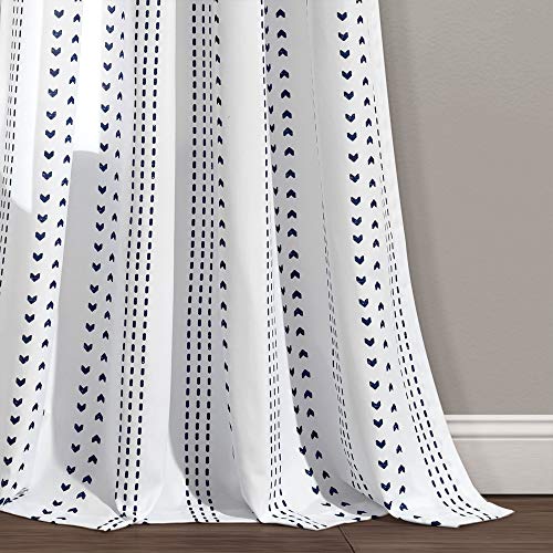 Lush Decor Hygge Stripe Window Curtain Panel Pair, 95" Long x 52" Wide, Navy & White