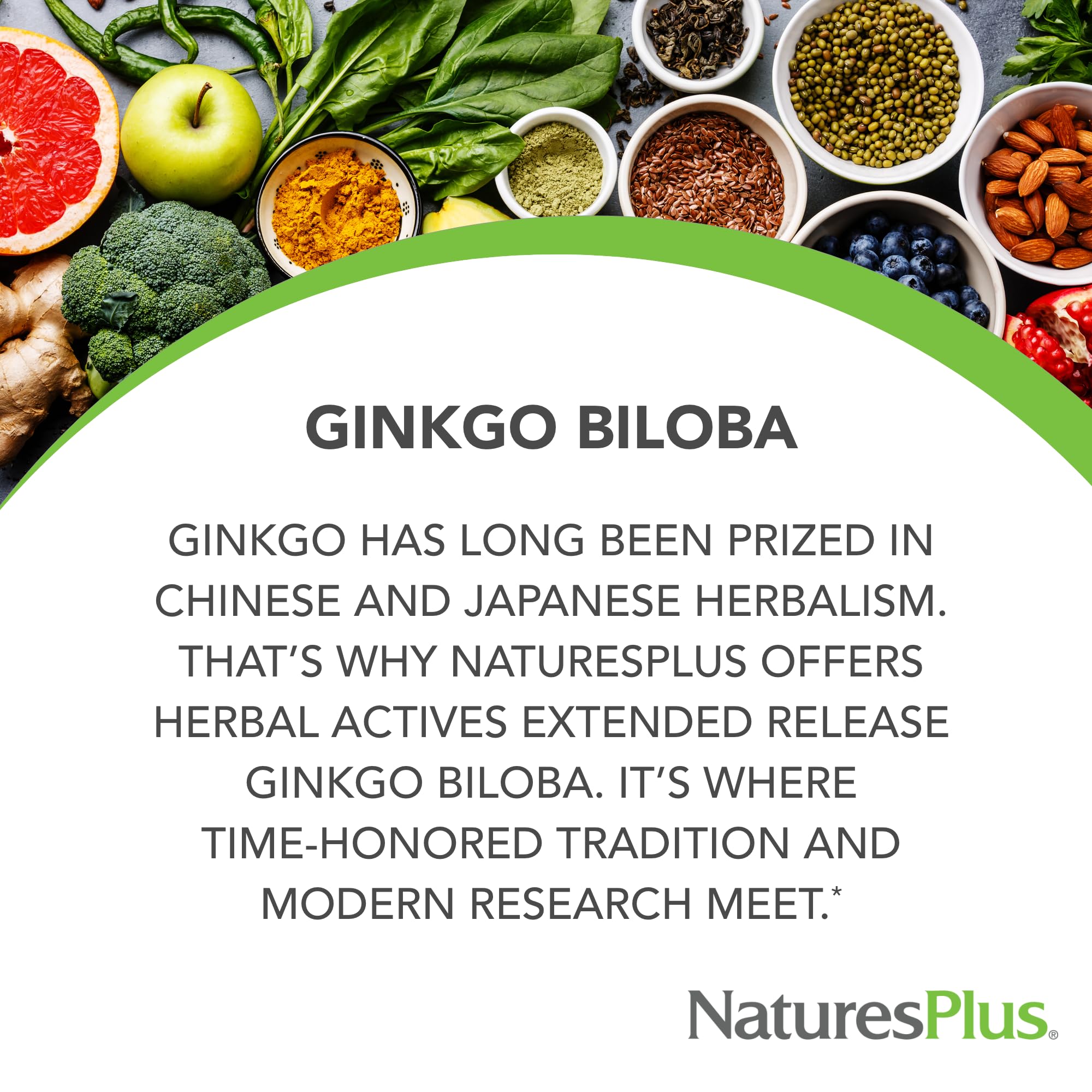 Natures Plus Herbal Actives Ginkgo Biloba, Extended Release - 120 mg, 60 Vegan Tablets - Vegetarian, Gluten-Free - 60 Servings