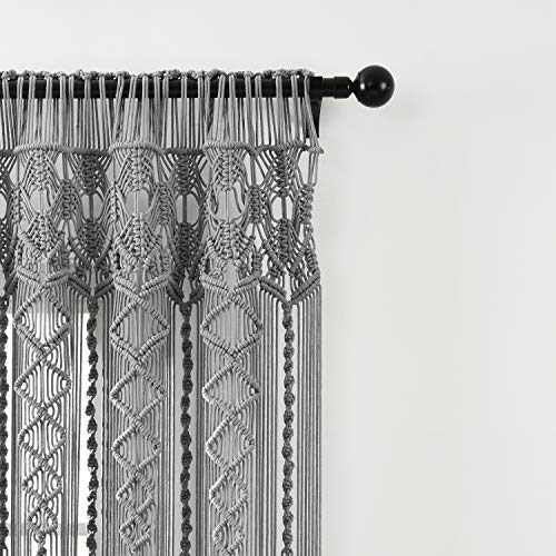 Lush Decor Boho Macrame Textured Cotton Window Curtain/Room Divider/Doorway/Wall Decor, 95" L x 40" W, Gray