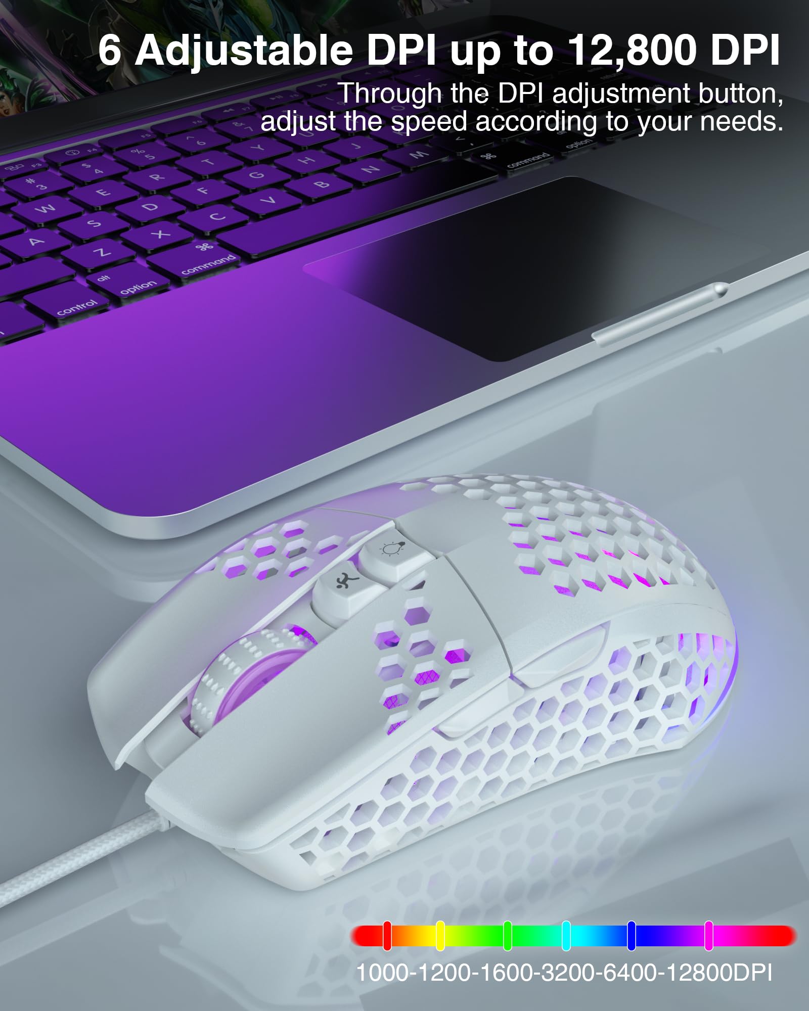 SOLAKAKA SM900 White Wired Gaming Mouse with Honeycomb Shell,12800 DPI,7 Programmable Buttons,Lightweight Gaming Mice Ergonomic Computer Wired Mouse Gaming for Win/PC/Mac/Laptop Gamer