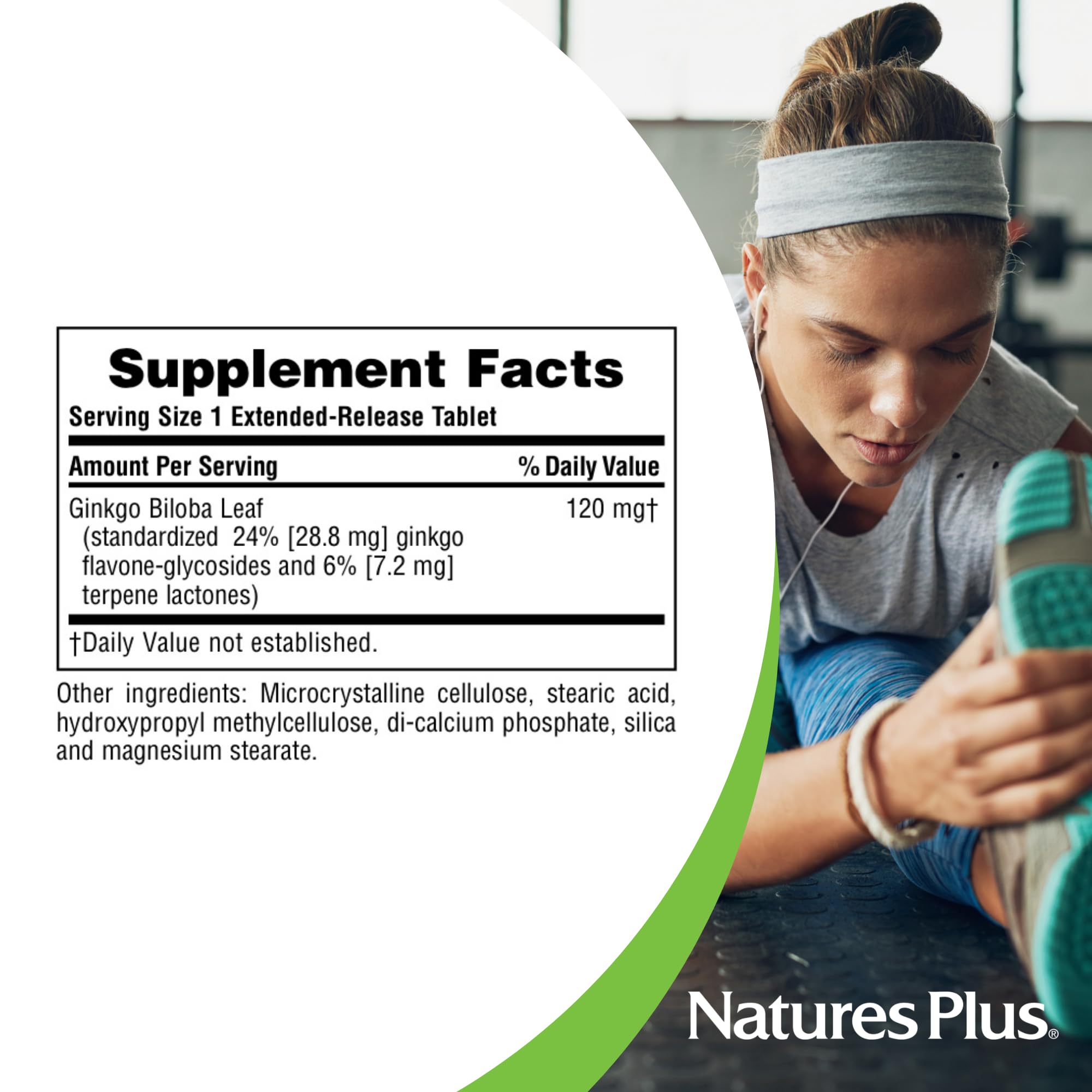 Natures Plus Herbal Actives Ginkgo Biloba, Extended Release - 120 mg, 60 Vegan Tablets - Vegetarian, Gluten-Free - 60 Servings