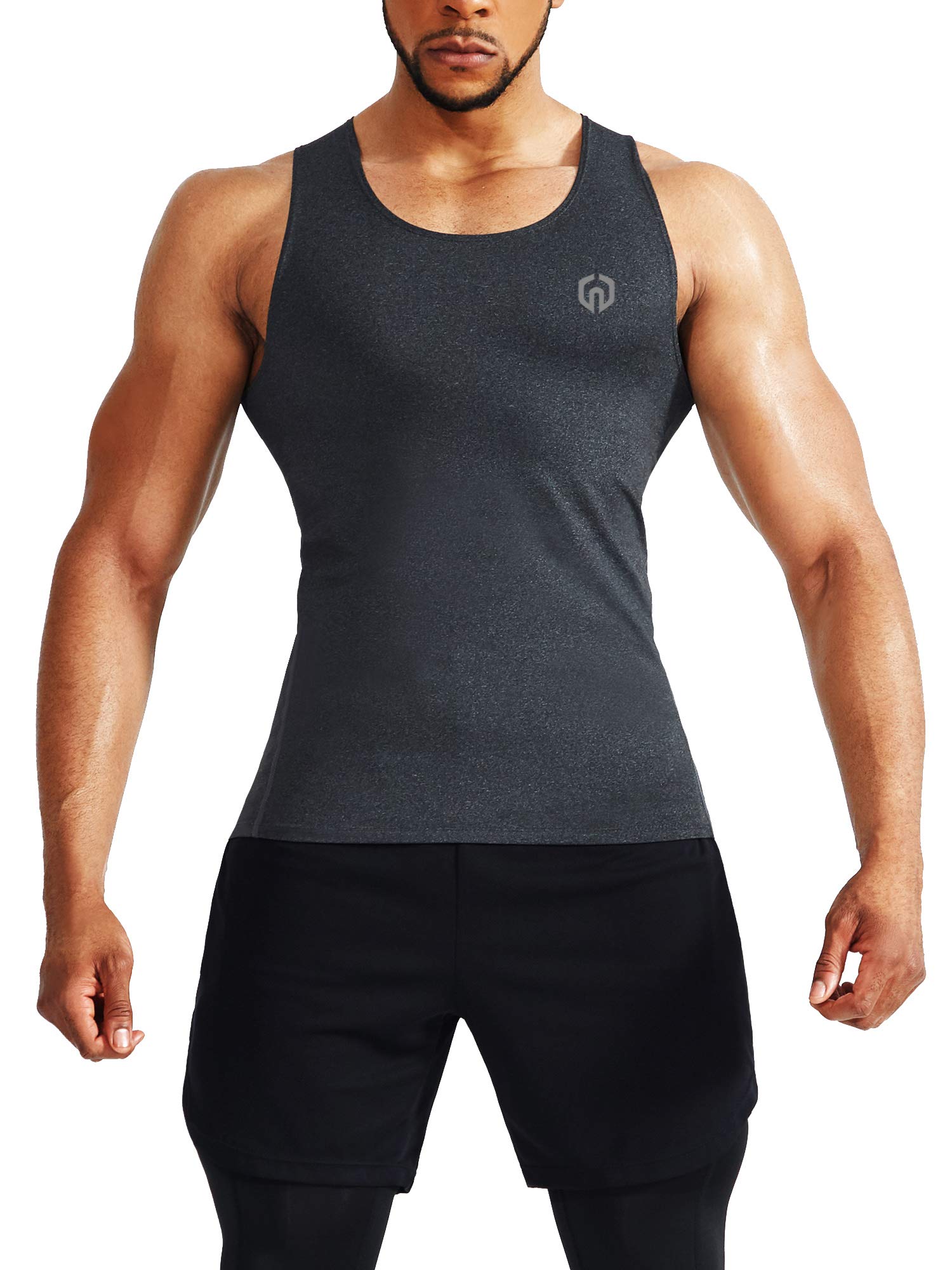 NELEUS Men's 3 Pack Compression Tank Top Athletic Undershirts,5074,Black (Grey),US S,EU M
