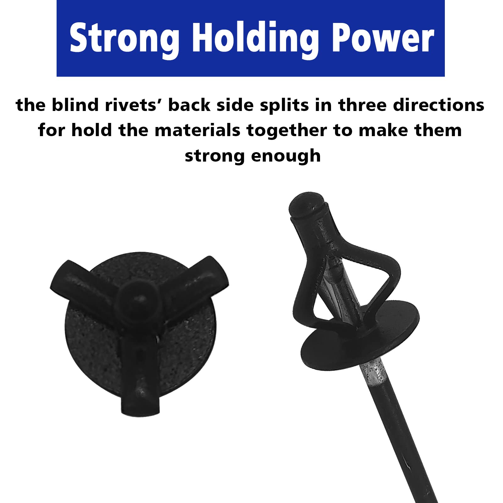 Tri-Fold Exploding Large Head Aluminum Pop Blind Rivets 3/16'' * 4/5'' Long Grip Solid Rivets Used For Industries Automobiles Kayak Sailboat & Furniture 50 Pieces Black
