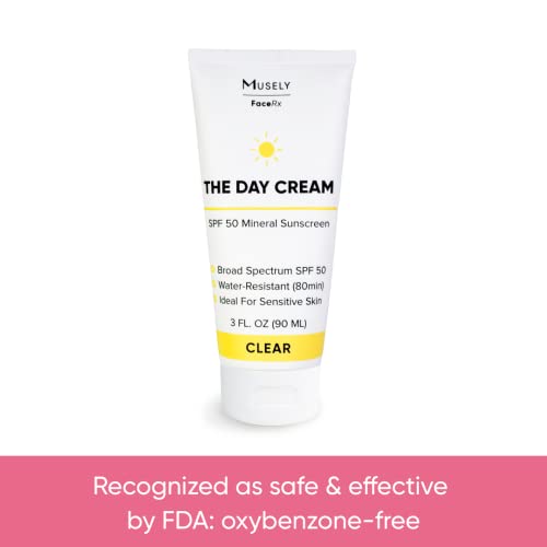 Musely Cleanser and Day Cream Mineral SPF 50, Clinical Grade Sunscreen, Broad-Spectrum, Water Resistant, 3 Fl Oz, Clear Color, 2x Bundle