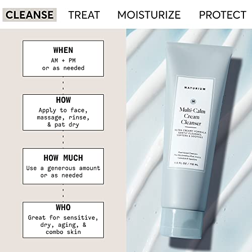 Naturium Multi-Calm Cream Cleanser, Plant-based Cleansing Plus Marshmallow Root, Arnica, Calendula & Squalane, Gentle Hydrating Facial Wash, 4.0 oz