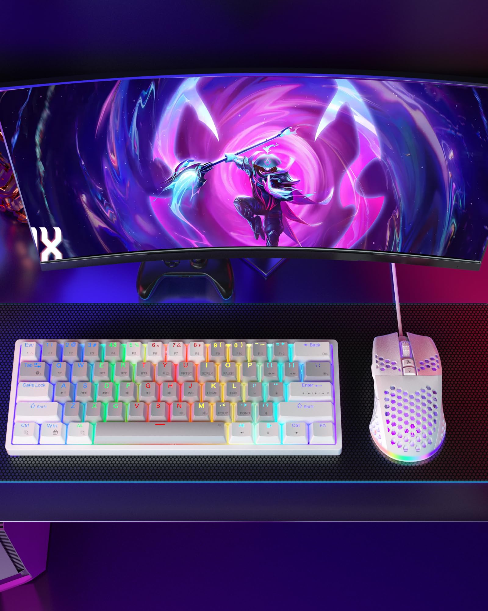 SOLAKAKA SM900 White Wired Gaming Mouse with Honeycomb Shell,12800 DPI,7 Programmable Buttons,Lightweight Gaming Mice Ergonomic Computer Wired Mouse Gaming for Win/PC/Mac/Laptop Gamer