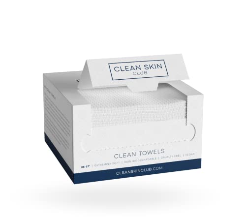Clean Skin Club Clean Towels, 100% Biobased Dermatologist Face Towel, Disposable Face Towelette, Facial Washcloth, Makeup Remover Dry Wipes, Ultra Soft, 25 count, 1 pack