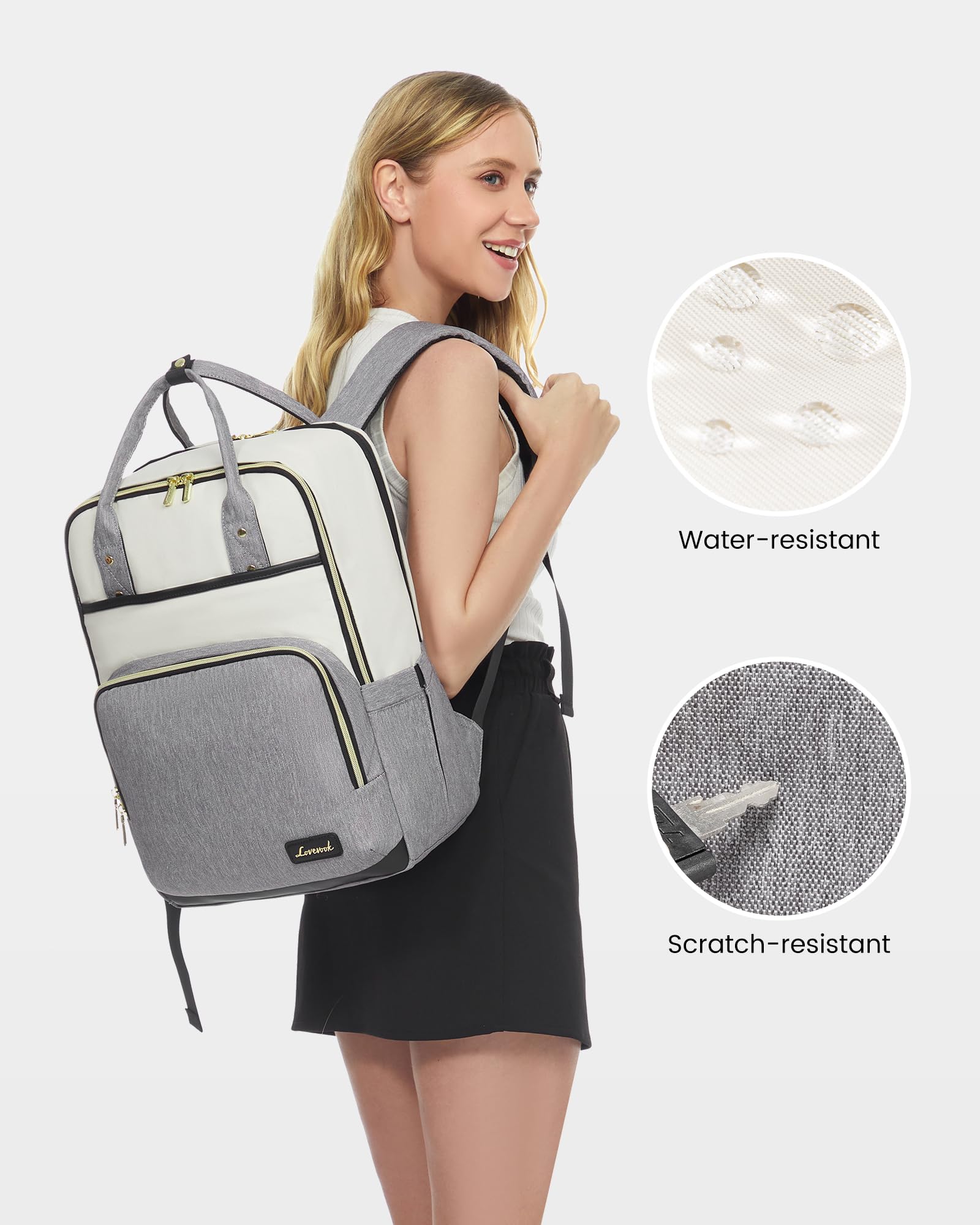 LOVEVOOK Laptop Backpack for Women 15.6 Inch, Travel Backpack Personal Item Size Carry On Bag, Women’S Computer Backpack Work Laptop Bag With Water-Resistant, College Backpack Teacher Nurse Bag, Grey