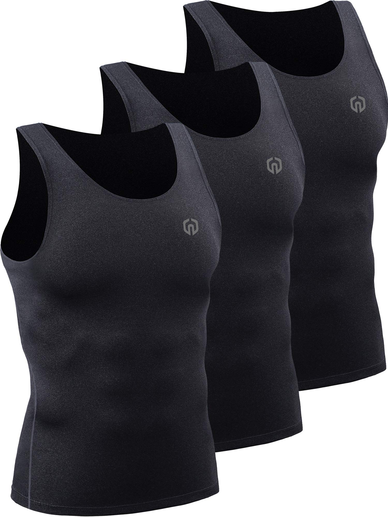 NELEUS Men's 3 Pack Compression Tank Top Athletic Undershirts,5074,Black (Grey),US S,EU M