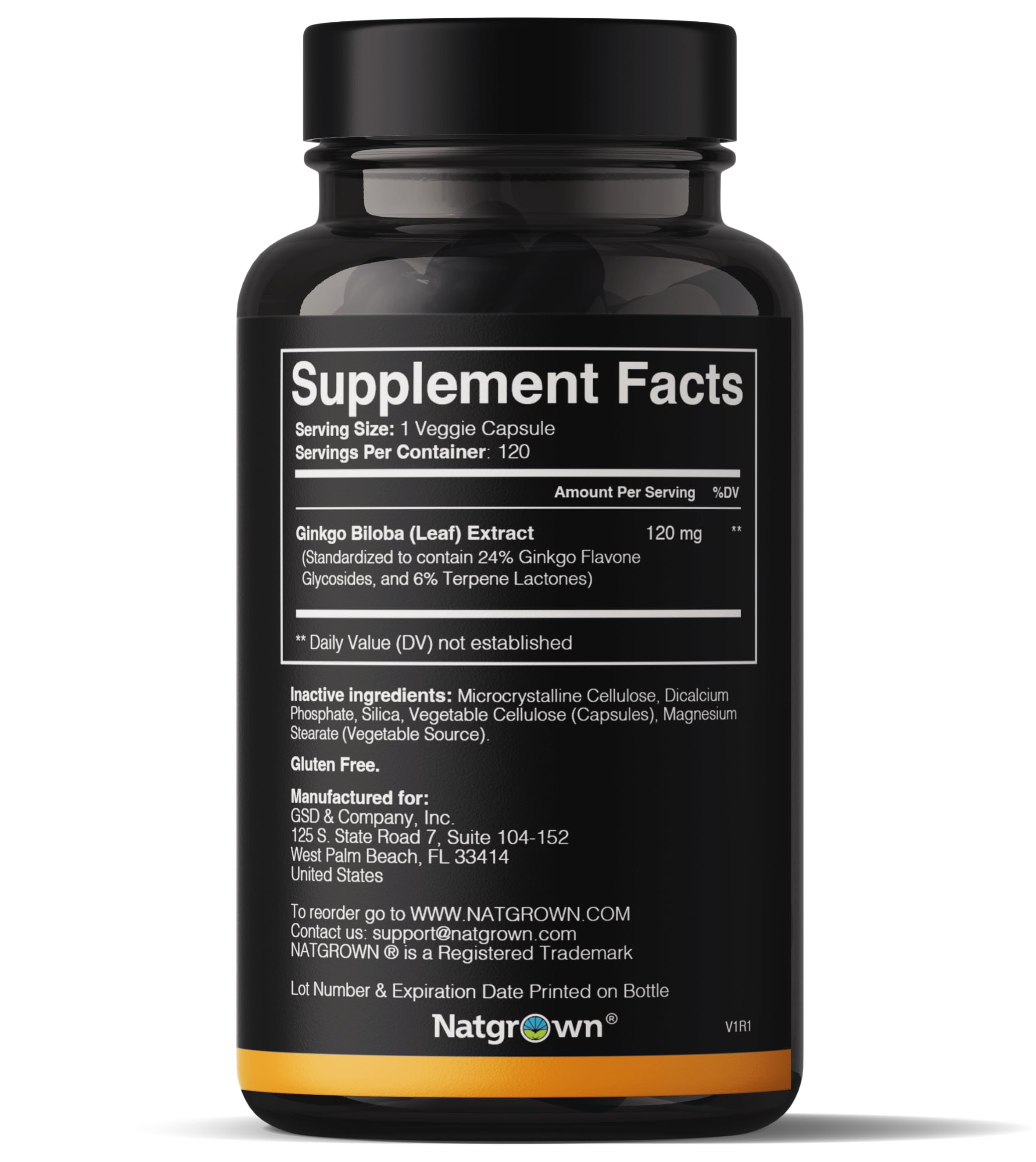 Natgrown Ginkgo Biloba 120mg - Extra Strength Ginkgo Biloba Extract Capsules - 120 Count