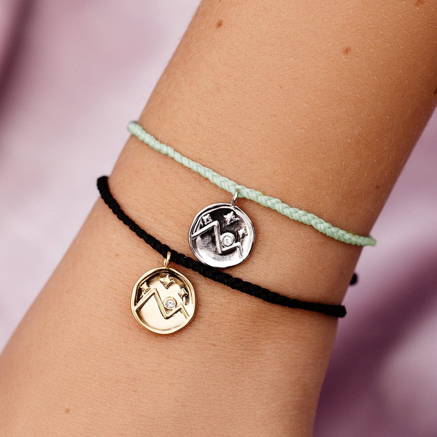 Pura Vida Bracelet Gold Crystal Mountain Coin Charm Bracelet - Handmade with Czech Crystal, Adjustable with Waterproof Band - Stackable Bracelets, Handmade Braceletss - Black