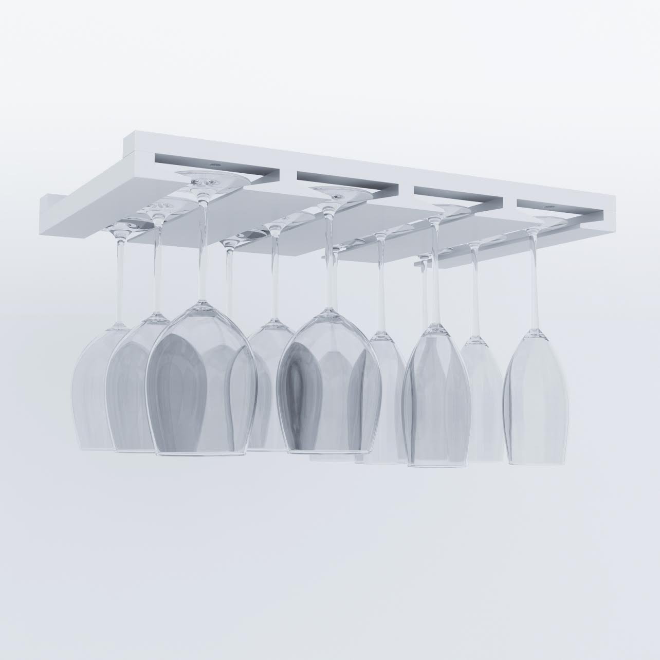Rustic State Eze 4 Sectional Adjustable Under Cabinet Mount Wood Stemware Rack Hanging Shelf Glassware Holder Bar Organizer with up to 12 Wine Glass Storage 10 Inch Deep White