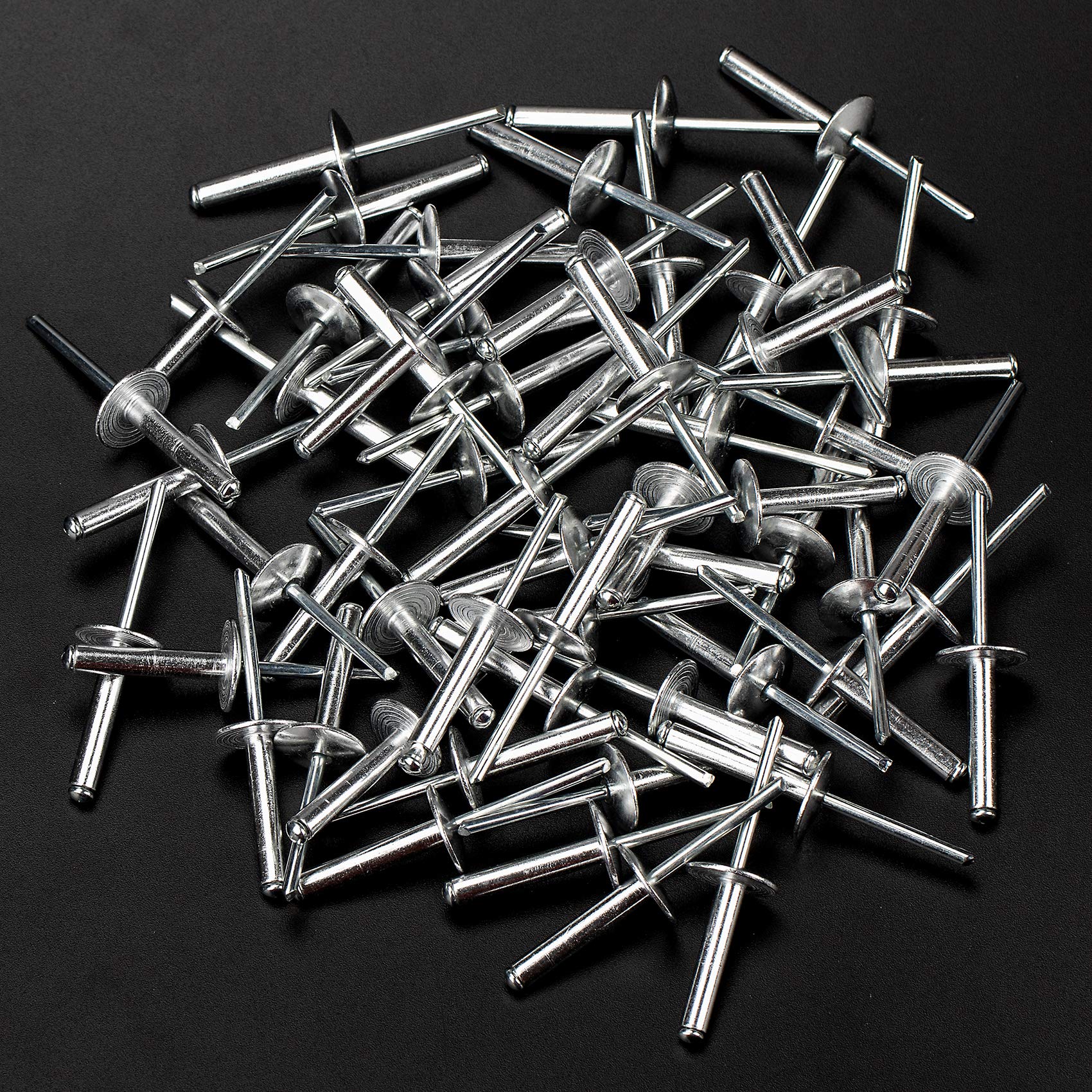 PAGOW 3/16 x 1 Inch (4.8x25mm) Flange Aluminum Blind Rivet, Large Self-Plugging Open End Decorating Fastener Nails Pop Rivets, Core Pulling Rivets Grip Pange 11/16-3/4 Inch (17.4-19mm) (60 Pcs)