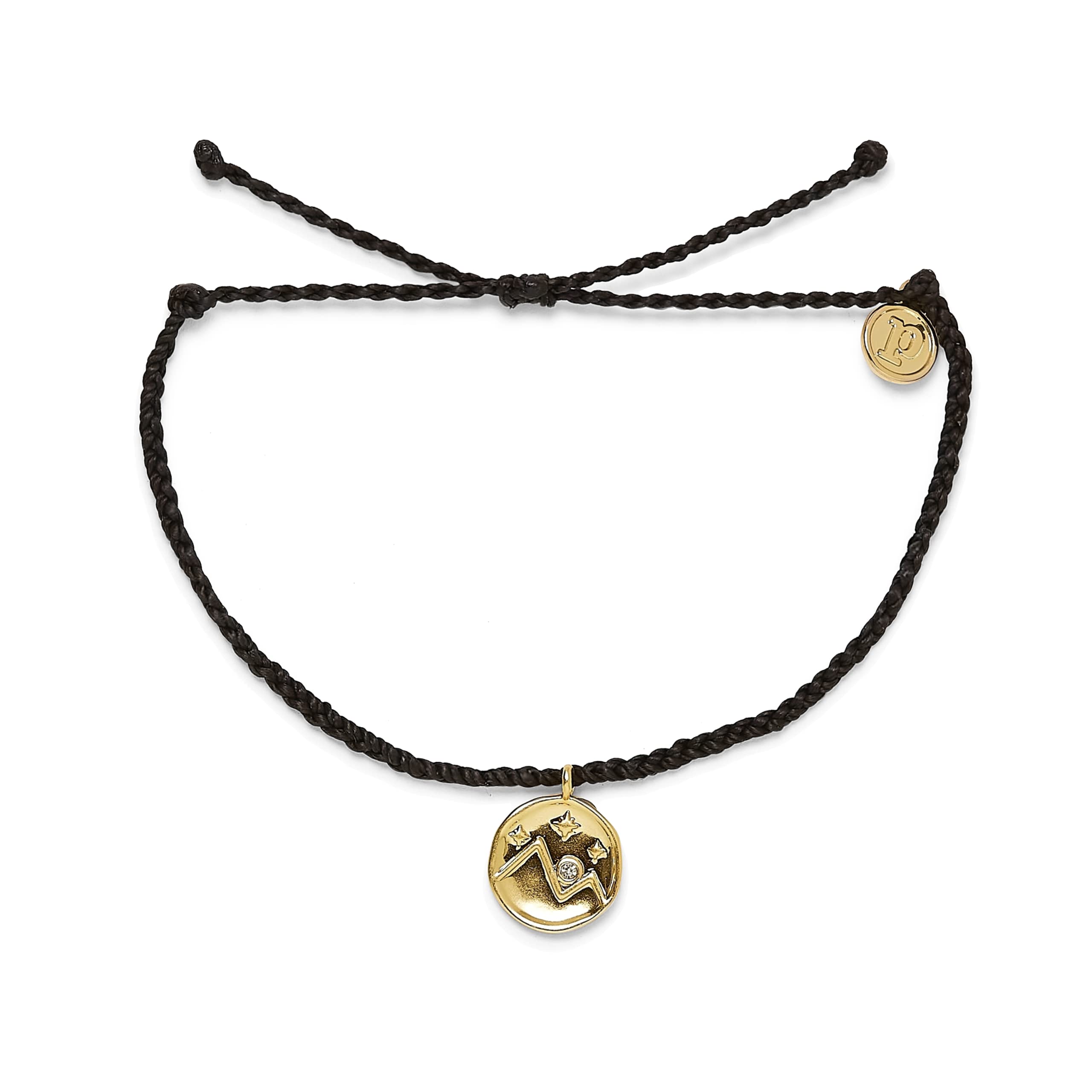 Pura Vida Bracelet Gold Crystal Mountain Coin Charm Bracelet - Handmade with Czech Crystal, Adjustable with Waterproof Band - Stackable Bracelets, Handmade Braceletss - Black