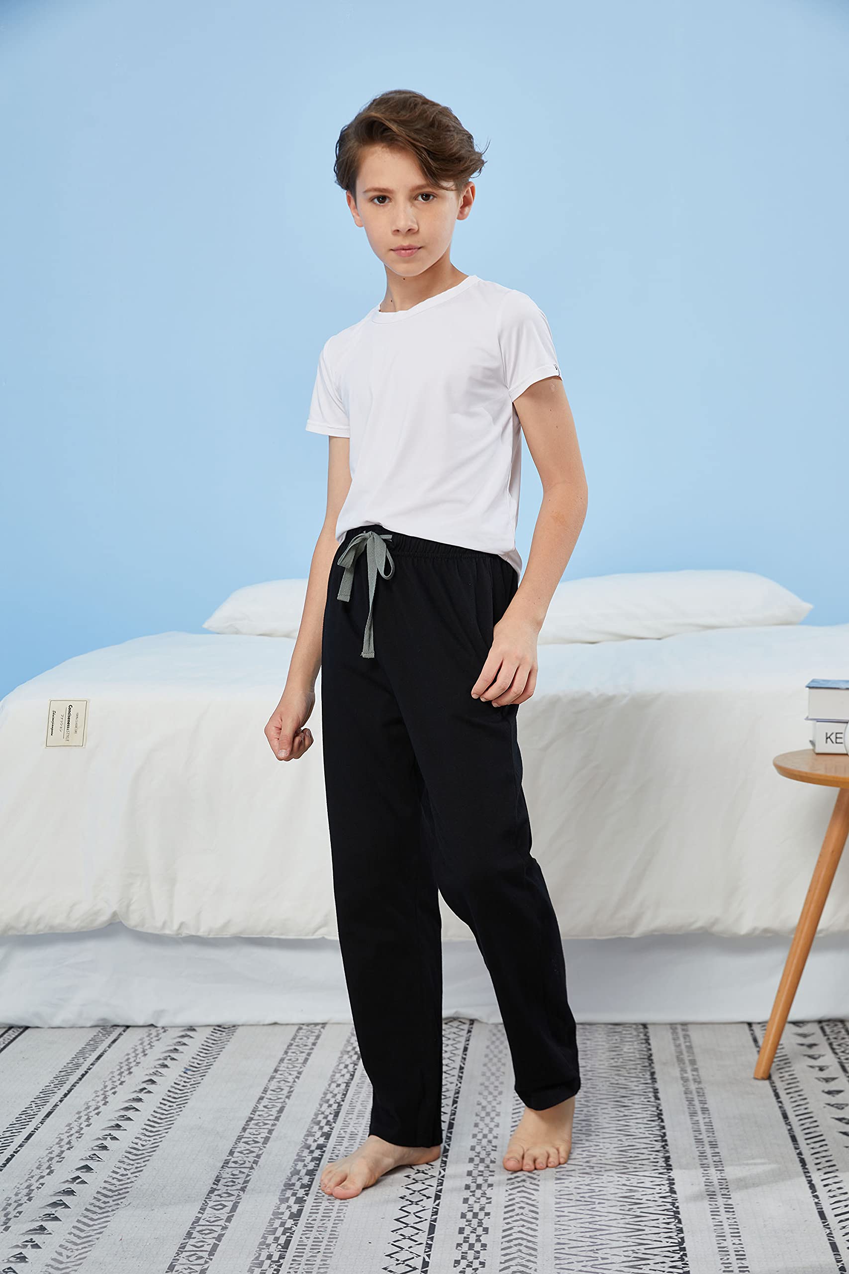 HiddenValor Boys Knit Soft Cotton Pajama Lounge Pants with Pockets (Black, Large)