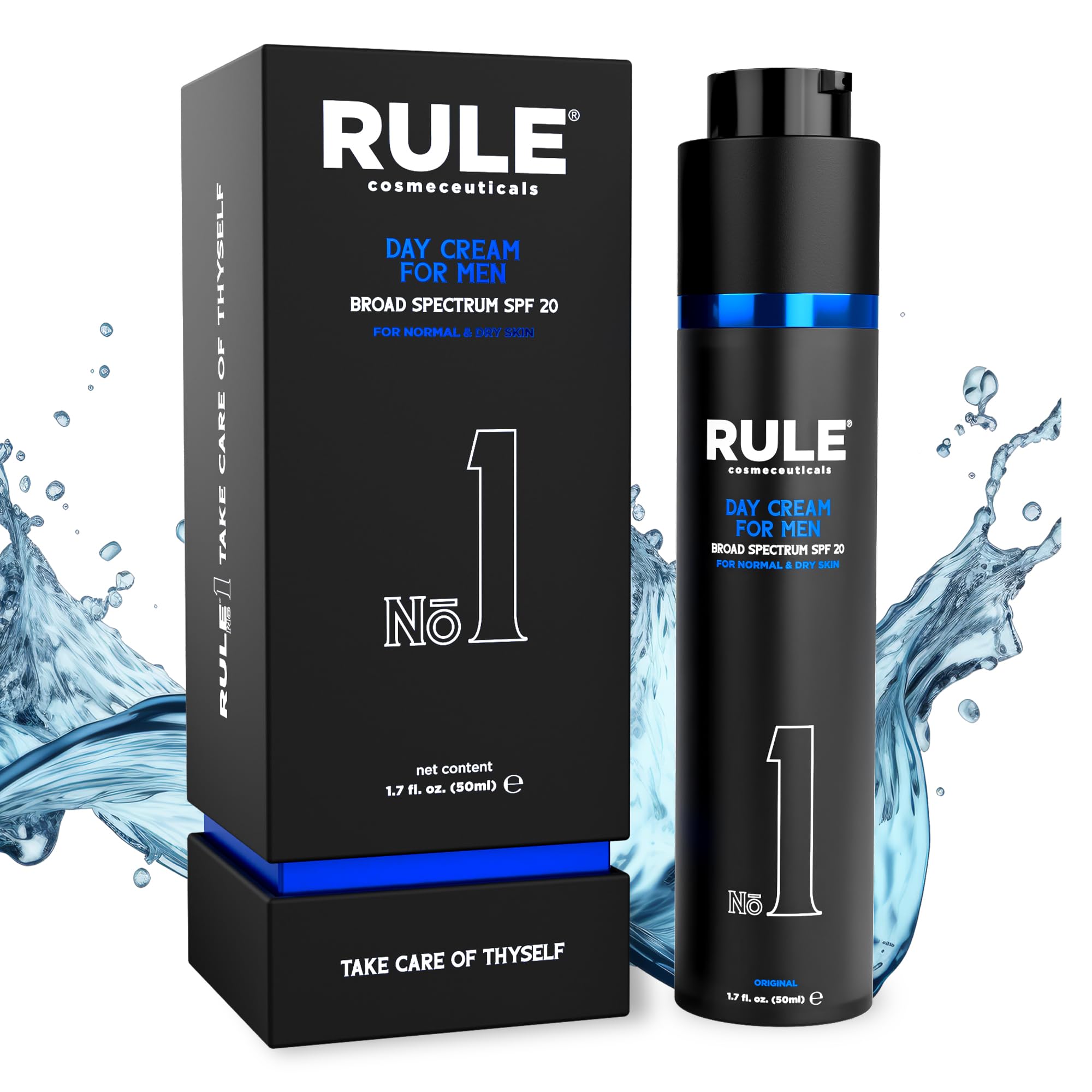 RULE COSMECEUTICALS - No.1 Day Cream, Face Moisturizer for Men, SPF 20, 10-in-1 Men’s Face Cream, Sunscreen for Normal to Dry Skin, Men’s Grooming, Collagen, Vitamin B, C, E, 50 mL