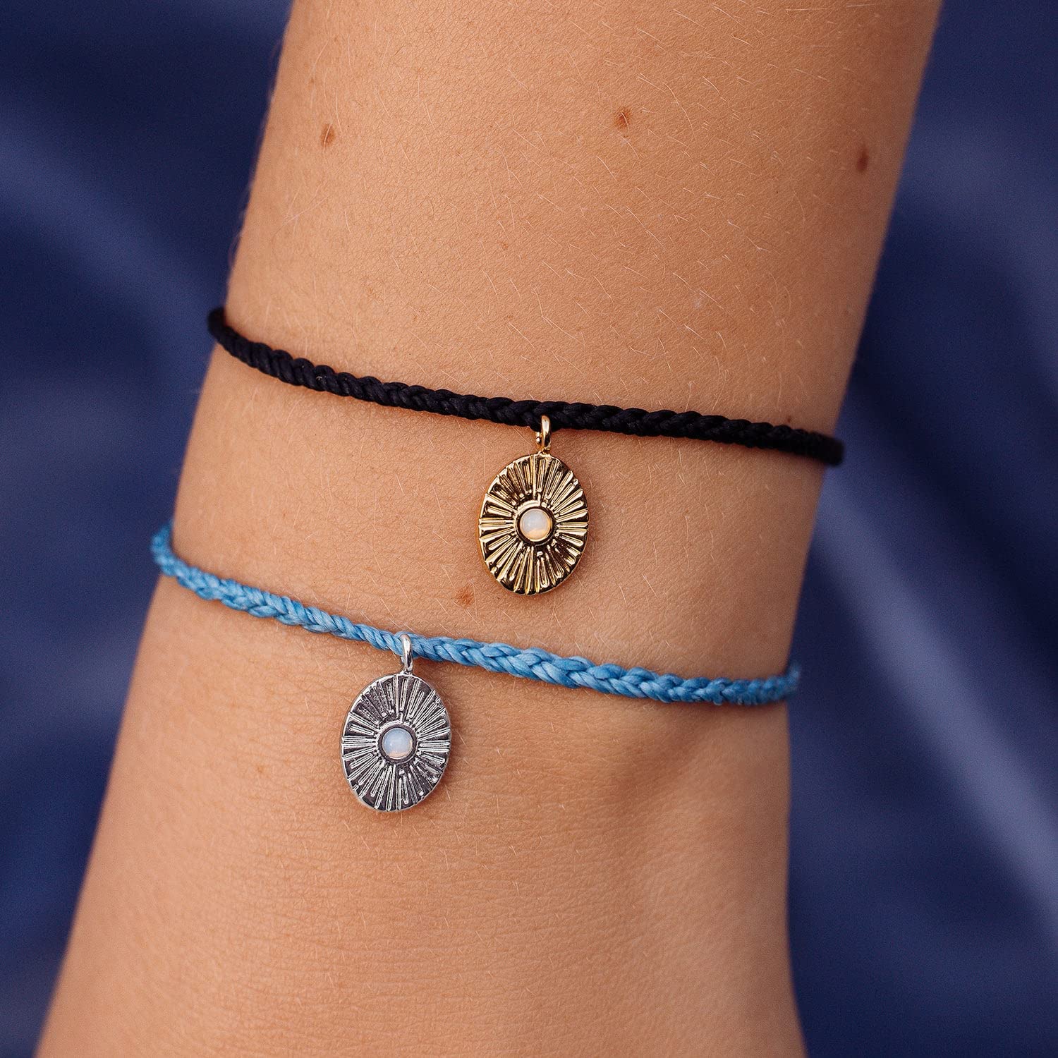 Pura Vida Bracelet Gold Sun Ray Charm Bracelet - Adjustable Bracelet with Waterproof Band, String Bracelet for Women - Stackable Bracelets, Handmade Braceletss - Black