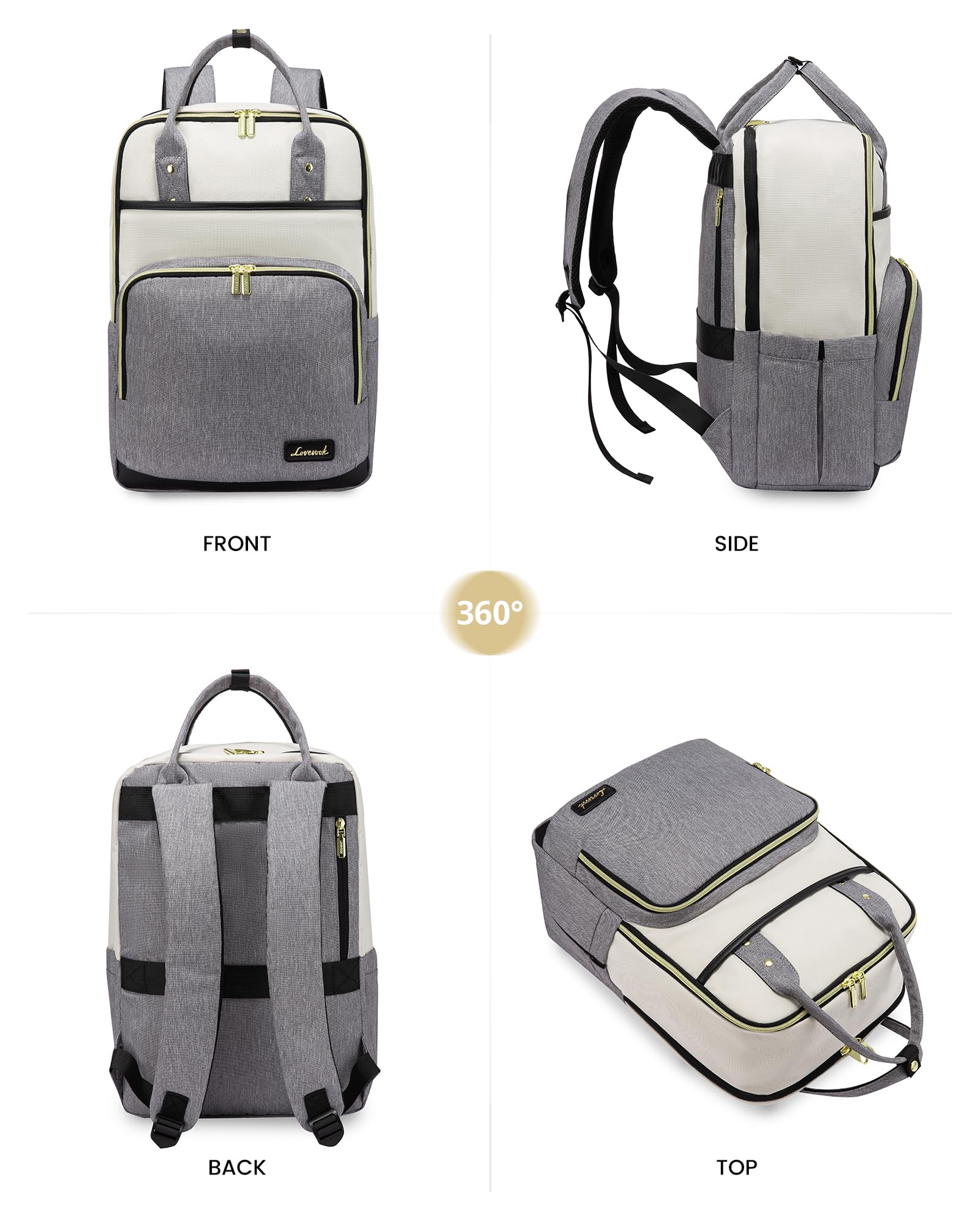 LOVEVOOK Laptop Backpack for Women 15.6 Inch, Travel Backpack Personal Item Size Carry On Bag, Women’S Computer Backpack Work Laptop Bag With Water-Resistant, College Backpack Teacher Nurse Bag, Grey